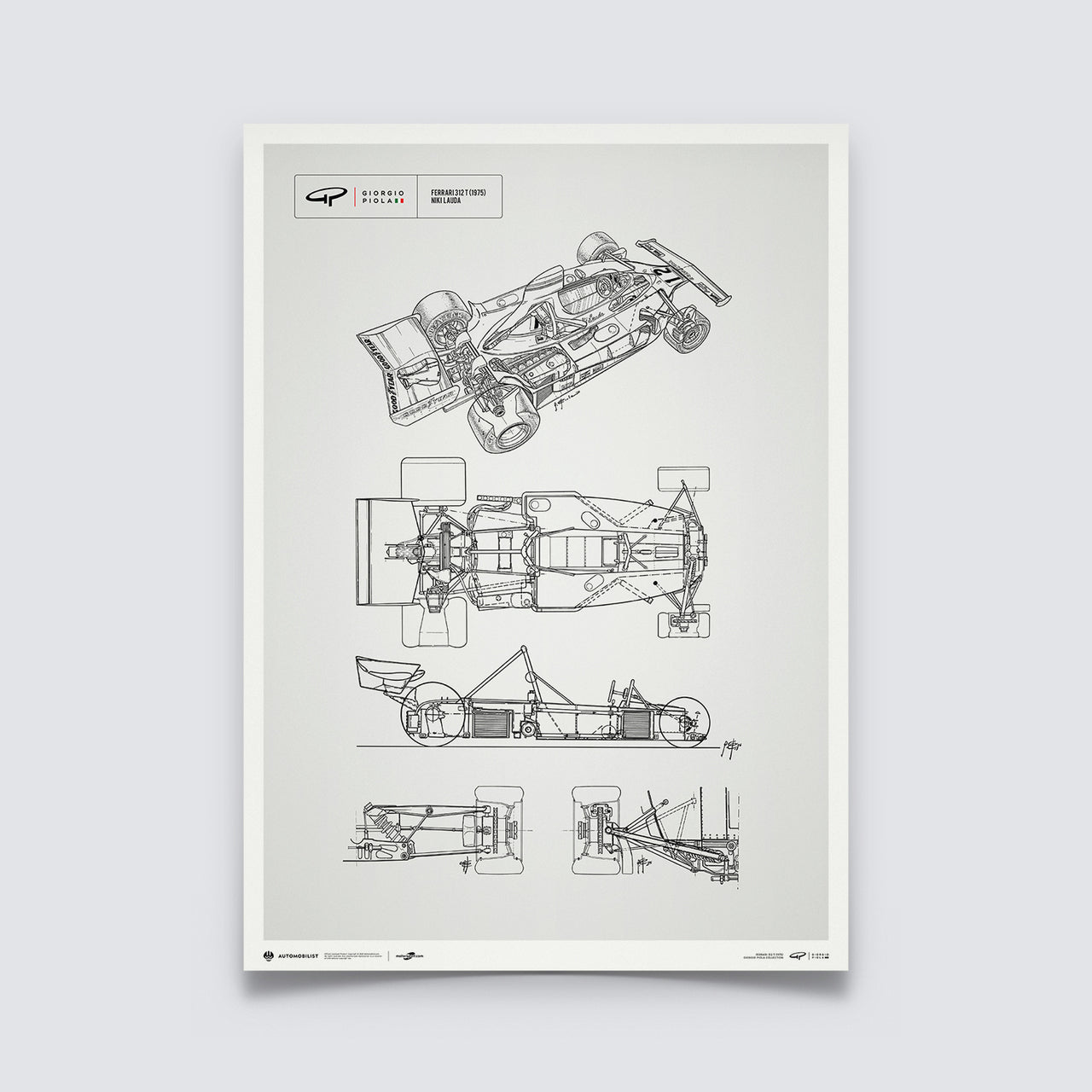 Giorgio Piola Technical Drawing - Ferrari 312T - Niki Lauda - 1975 - U ...